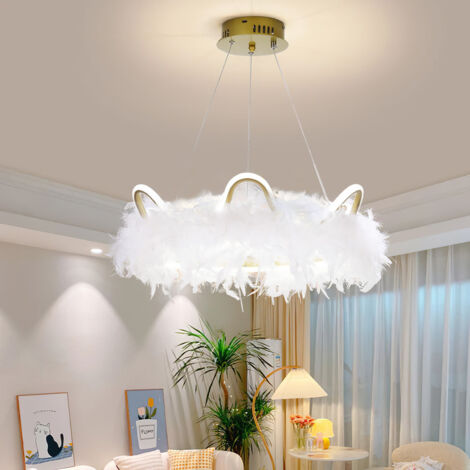 White and Gold Feather LED Pendant White Light