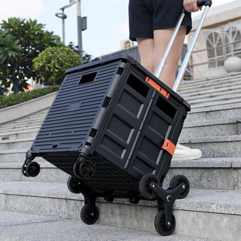 Black 55L Collapsible Rolling Utility Crate with Magnetic Lid and 8 Wheels