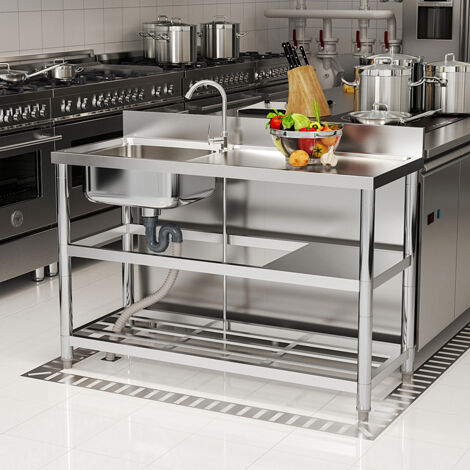 Silver 120cm Stainless Steel One Compartment Sink with Shelves