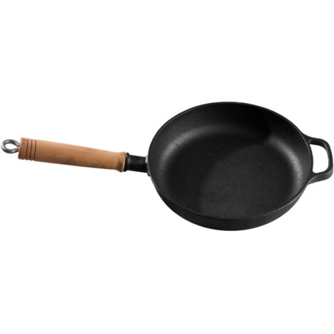 Round Cast Iron Skillet with Removable Wooden Handle