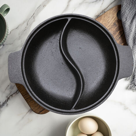 Black Cast Iron Hot Pot with Divider
