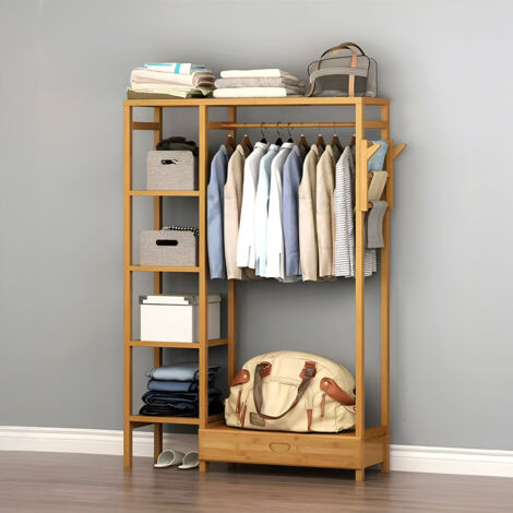 Simple Wooden Coat Rack with Hooks and Drawers 90cm W x 30cm D x 146.5cm H
