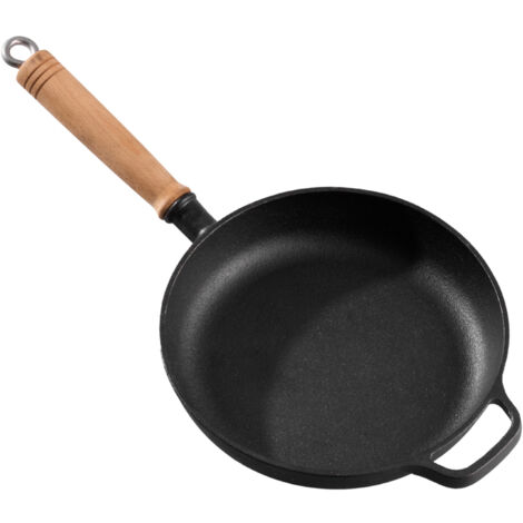 Round Cast Iron Skillet with Removable Wooden Handle