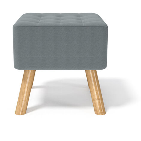 40CM Square Linen Thick Rest Padded Footstool Wooden Legs, Grey