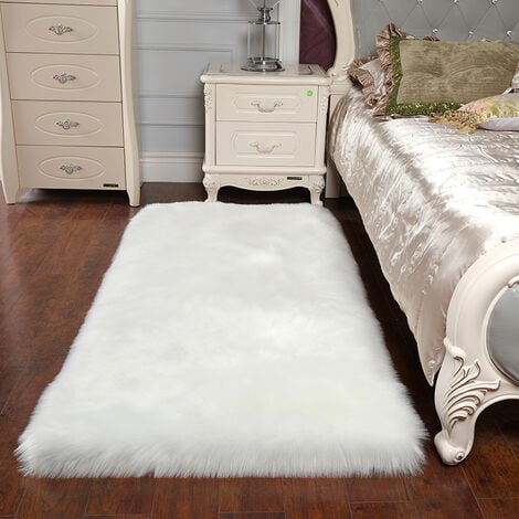 White Rectangle Soft Shaggy Carpet Faux Fluffy Rugs Fur Mat 180 cm x 100 cm