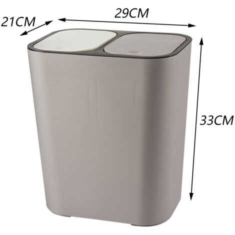 12L Dual Compartment Waste Bin with Push Button, Grey