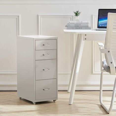 Office Rolling File Cabinet with 4 Drawers Shelf and Wheels, White