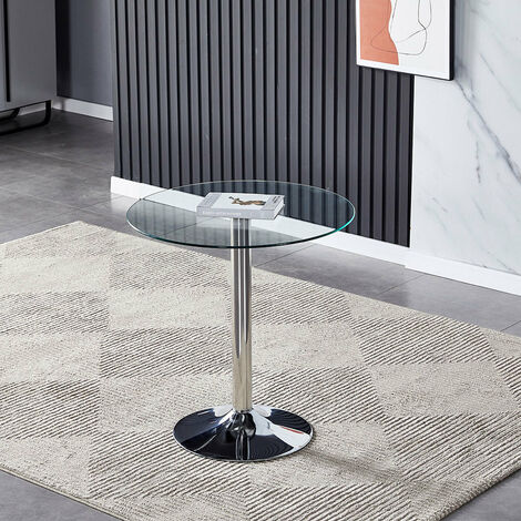 Silver Round Clear Glass Dining Table