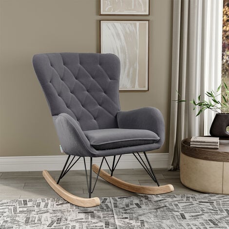 Modern Velvet Upholstered Rocking Chair,Grey