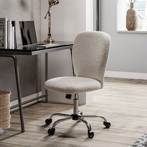 White Plush Office Chair with Wheels No Arms