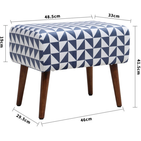 Blue Patterned Footstool with Walnut Legs