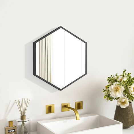 Black Wall Mounted Modern Hexagon Vanity Mirror for Bathroom