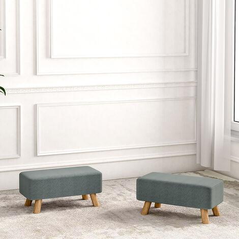 Grey Linen Pouffe Footstool with Wooden Legs