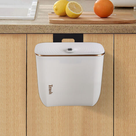 Pearl White 22cm Kitchen Bathroom Hanging Waste Bin with Lid