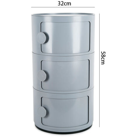 Grey 58cm Round 3 tiered Drawer Storage Unit Organizer