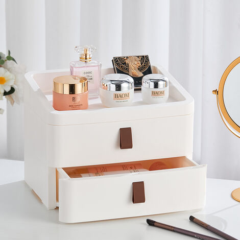 White Desktop Plastic Two Tier Drawer Organizer