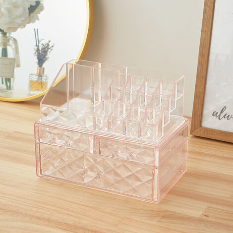 Pink Plastic Tiered Makeup Organizer with Drawers
