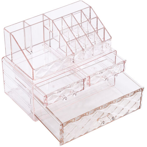 Pink Plastic Tiered Makeup Organizer with Drawers