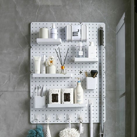 White Pegboard Wall Bathroom Storage Rack