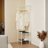 White Corner Clothing Rack with 2 Tier Shelves