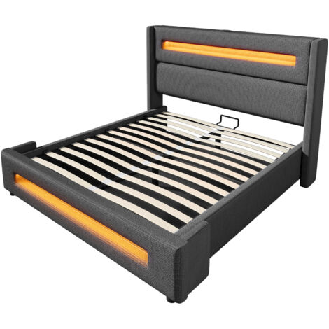 URBAN MEUBLE Lit offre queen tissu gris avec éclairage LED et deux ...