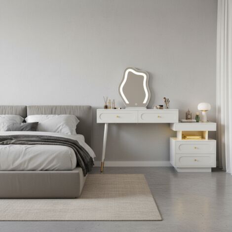 URBAN MEUBLE Coiffeuse modulable blanche avec miroir LED, 4 tiroirs et ...