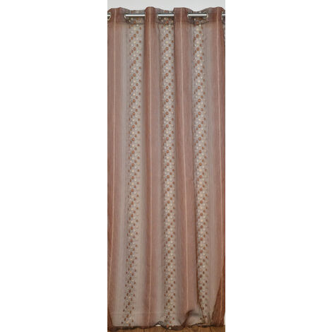 Voilage tamisant à pois et rayures Chocolat 140 x 240 cm - Chocolat