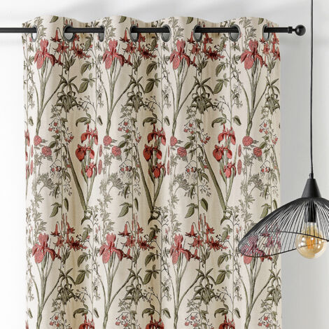 Rideau fleur d'Iris poly-coton Rouge 140x260 cm