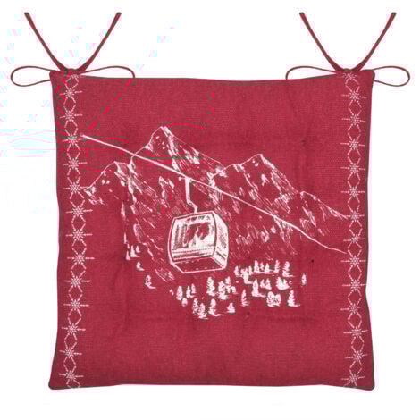 Galette de chaise inspiration montagne télécabine Rouge 38x38 cm