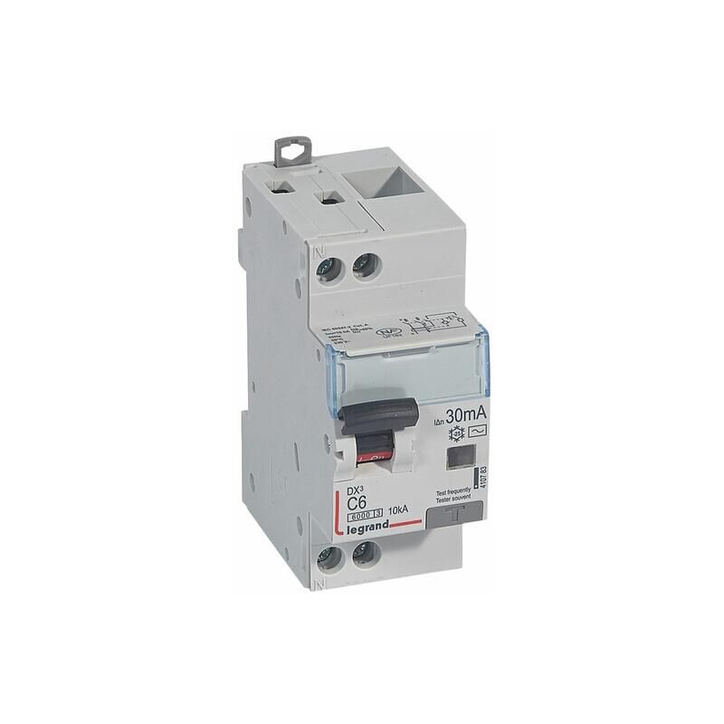 Disjoncteur différentiel monobloc DX³6000 10kA arrivée haute et départ bas à vis U+N 230V - 6A ...