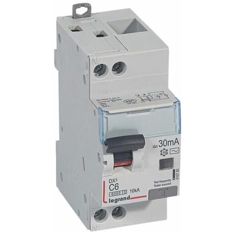 Disjoncteur différentiel monobloc DX³6000 10kA arrivée haute et départ bas à vis U+N 230V - 6A ...