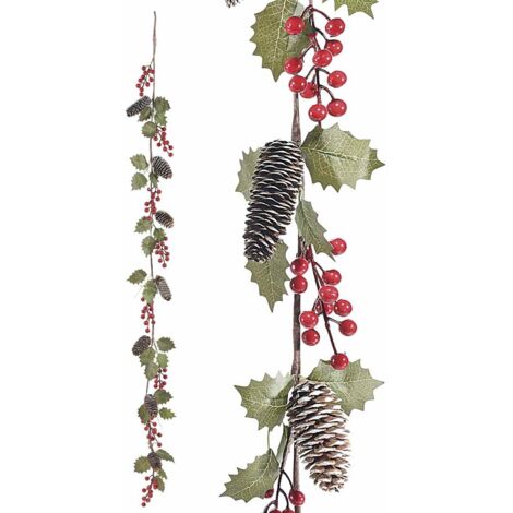 Set 2 Festoni Natalizi da Appendere con Pigne e Bacche Rosse ...