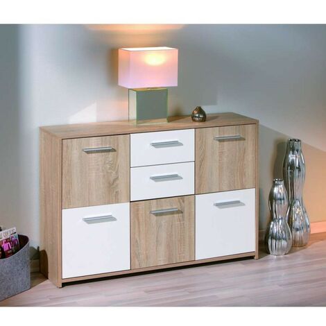 Buffet Mobile Moderno Bianco e Rovere con Ante Cassetti da Salotto