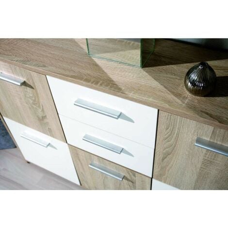 Buffet Mobile Moderno Bianco e Rovere con Ante Cassetti da Salotto