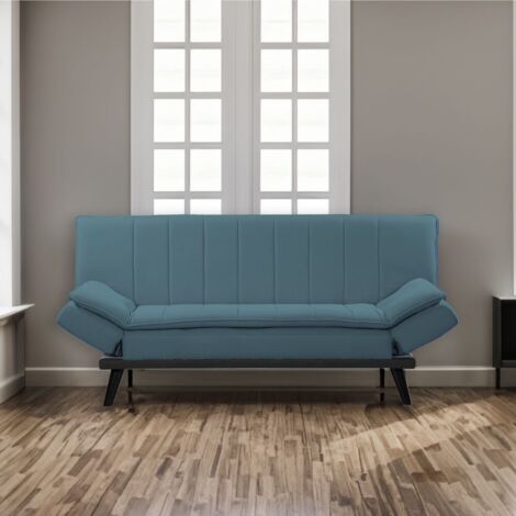 Divano Letto Pieghevole in tessuto blu con piedi in metallo 179x90 cm