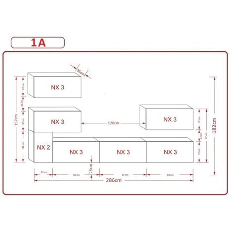 Ensemble meuble TV NEXT 123 AN123-17W-HG21-1A blanc brillant 286 cm