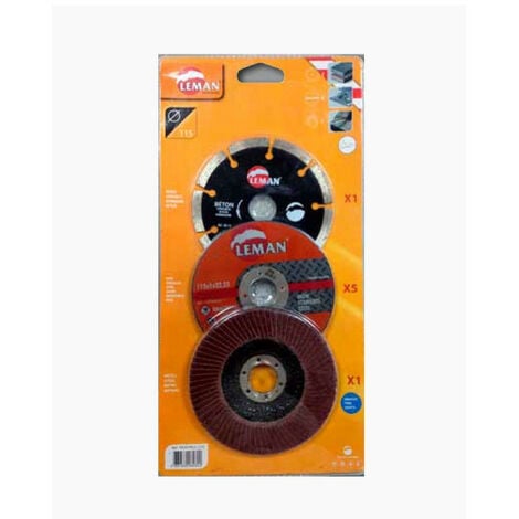 Pack de 3 disques pour meuleuse PACKMEUL.125 D125mm béton inox métal Leman