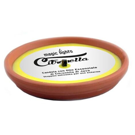 Candela alla citronella in terracotta ø14cm luci magiche