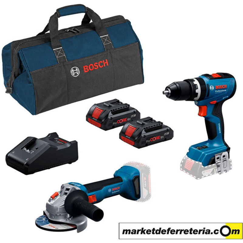 BOSCH KIT TALADRO PERCUTOR GSB 18V-65 + AMOLADORA GWS 18V-8
