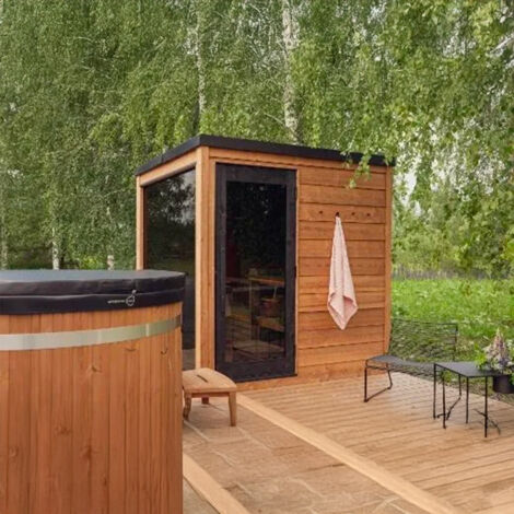 Sauna exterior M aspecto moderno, madera natural, 4-6 personas