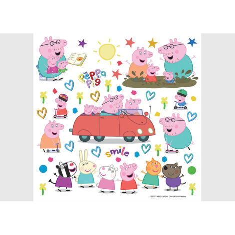Stickers Peppa Pig et sa famille dans la voiture - 1 planche 30 x 30 cm