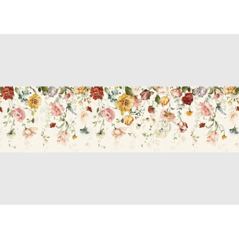 Frise auto-collante au fond blanc avec des fleurs aquarelles