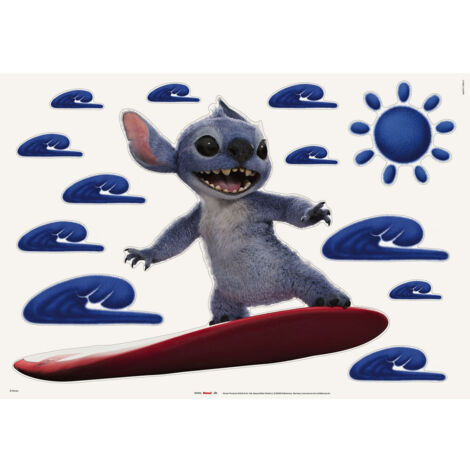 Sticker mural Disney et Stitch en live-action – Surfe la vague 70x50 cm