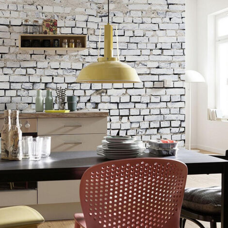 Tapisserie brique blanche pour camoufler un mur abime 368 x 254 cm XXL ...