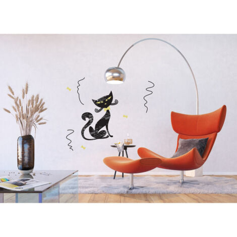 Sticker Chat noir et motifs - 1 planche 42,5 x 65 cm
