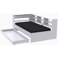 Lit ROLLER 90x190 + 1 sommier + 1 tiroir + étagères / Blanc/ 217x120x83
