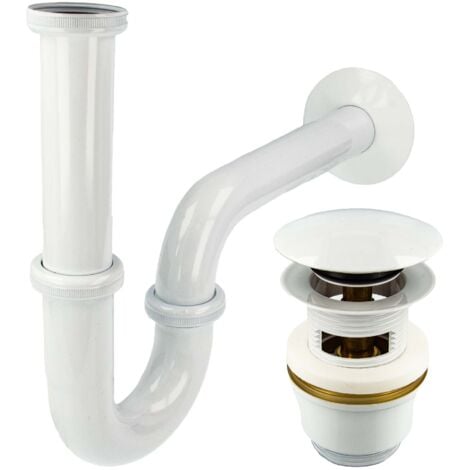 tecuro Siphon extra lang mit Pop Up Ablaufventil weiß (RAL 9010 ...