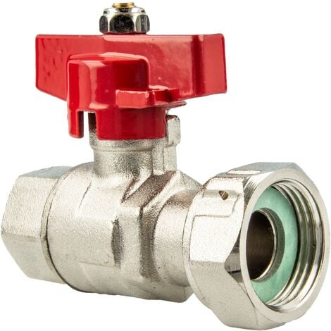 tecuro Kugelhahn mit Überwurfmutter Rp 3/4 Zoll x Innengewinde Rp 1/2 Zoll (DN15), Flügelgriff rot