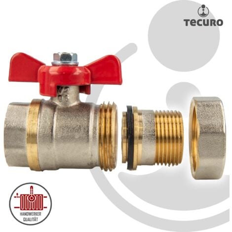 tecuro Kugelhahn mit Verschraubung G 1/2 Zoll x Innengewinde Rp 1/2 Zoll - Messing vernickelt