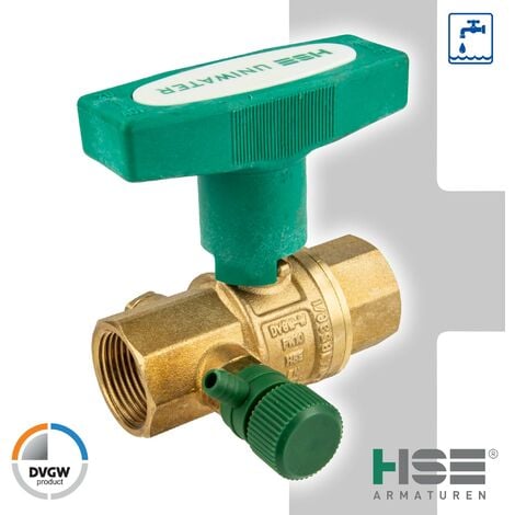 UNIWATER DVGW-Kugelhahn 1/2 Zoll IG (DN 15) mit Entleerung mit ISO-T-Griff, Typ 1469